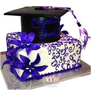 (1044) Graduation Cake with Flowers - ABC Cake Shop & Bakery