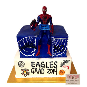 (1058) Graduation Cake with Spiderman - ABC Cake Shop & Bakery