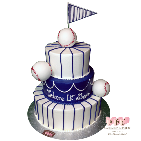 (1471) 3 Tier Lil' Slugger Baseball Cake - ABC Cake Shop & Bakery