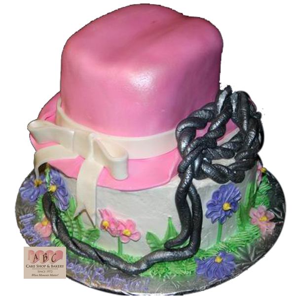 (1606) Pink Cow Girl Hat with Rope - ABC Cake Shop & Bakery