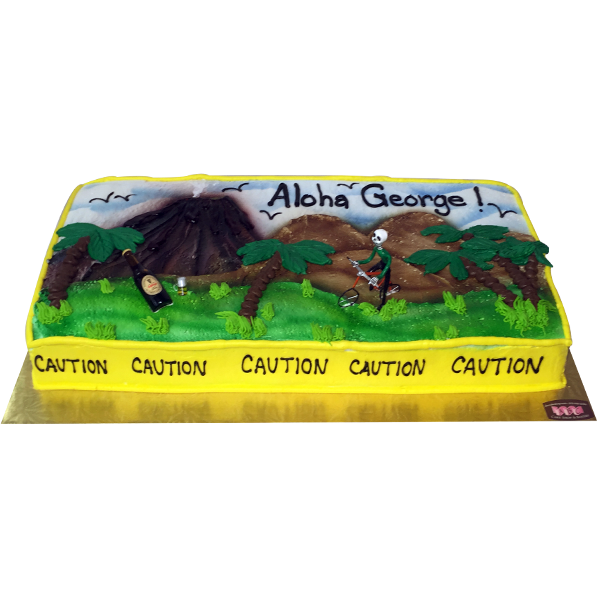 (1761) Hawaii - Aloha Skeleton Caution Cake - ABC Cake Shop & Bakery