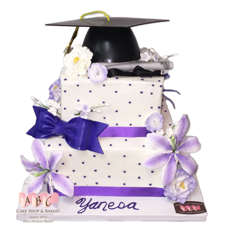 (1961) 2 Tier Square Graduation Cake with Purple - ABC Cake Shop & Bakery