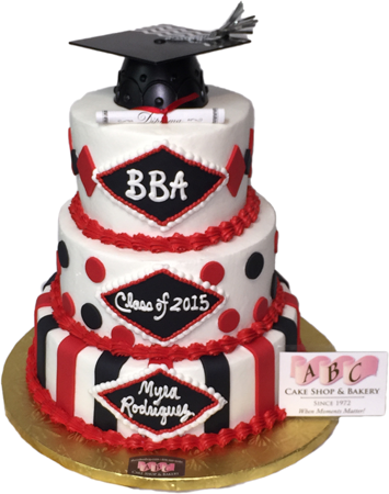 (1914) 3 Tier Black & Red BBA Graduation Cake - ABC Cake Shop & Bakery
