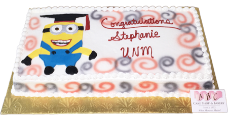 (1944) Minion UNM Graduation Sheet Cake - ABC Cake Shop & Bakery