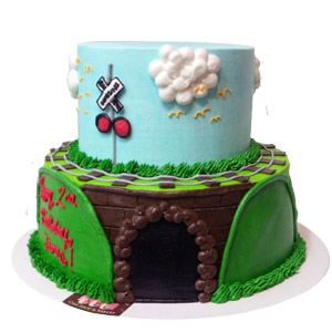 (2246) 2 Tier Train Cake with Tunnel and Train Tracks - ABC Cake Shop ...